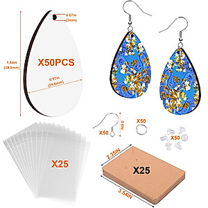 50pcs Sublimation Blanks Products - Sublimation Earring Blanks with Earring Hooks and Jump Rings for Halloween Christmas Women Girls DIY Earring Project Sublimation Accessories