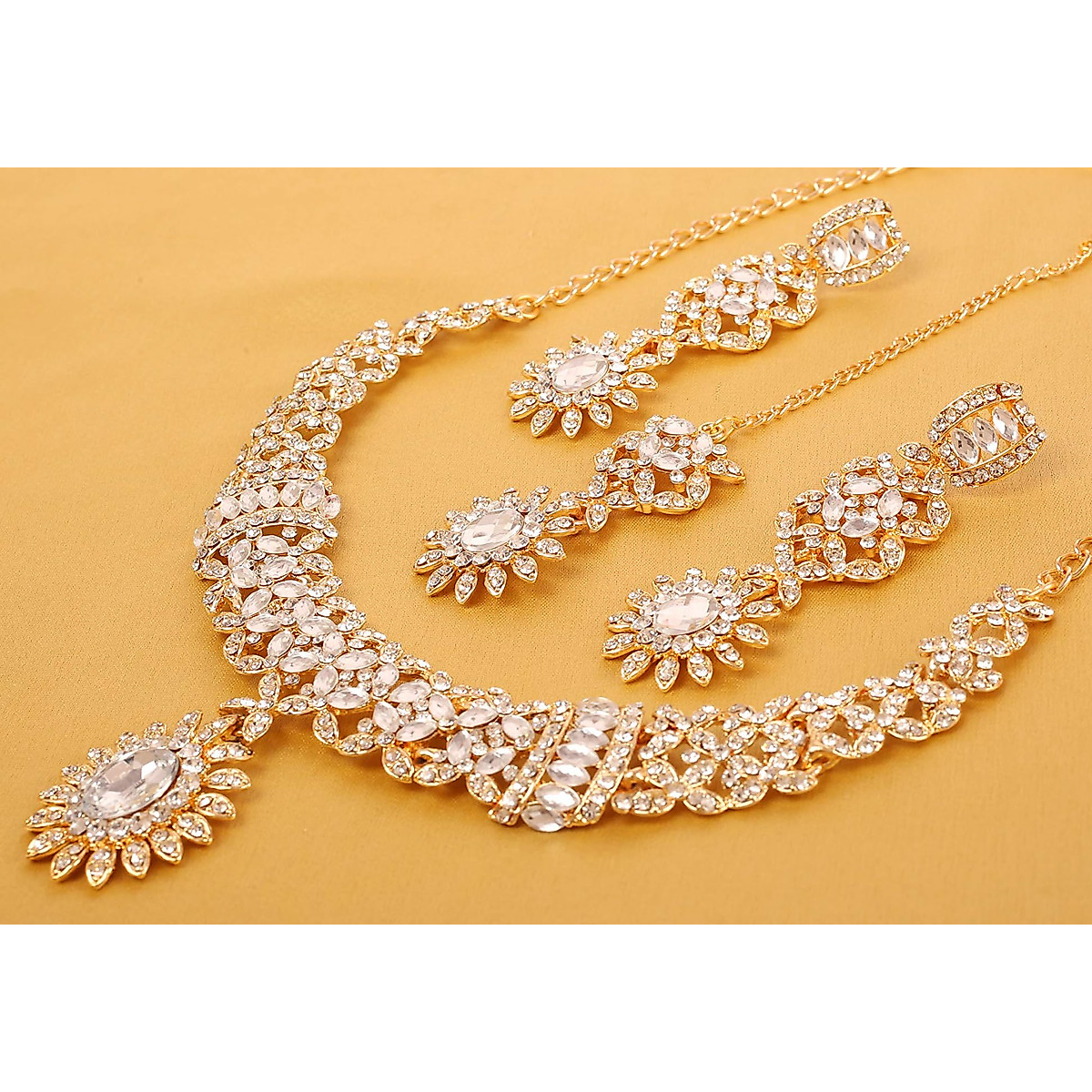 Touchstone Indian Bollywood Bollywood Silver Screen Desire Traditional Illustrious Filigree Sparkling Rhinestones Charming Look Designer Jewelry Hasli Necklace Set In Gold Tone For Women