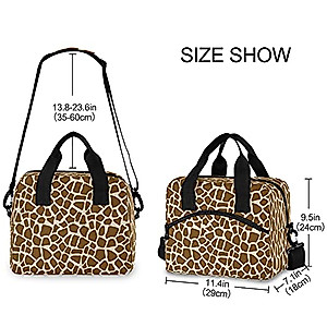 KEEPREAL Giraffe Skin Texture Print Insulated Lunch Bag with Shoulder Strap & Carry Handle, School Lunch Box for Kids, Eco-friendly Cooler Bag Tote Bag for Men,Women