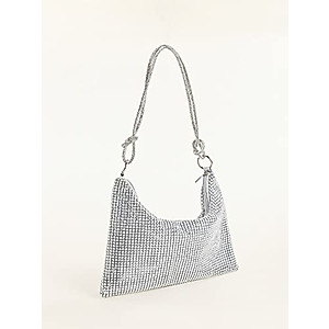 Verdusa Women's Glitter Rhinestone Hobo Handbag Evening Bag Purse Silver one-size