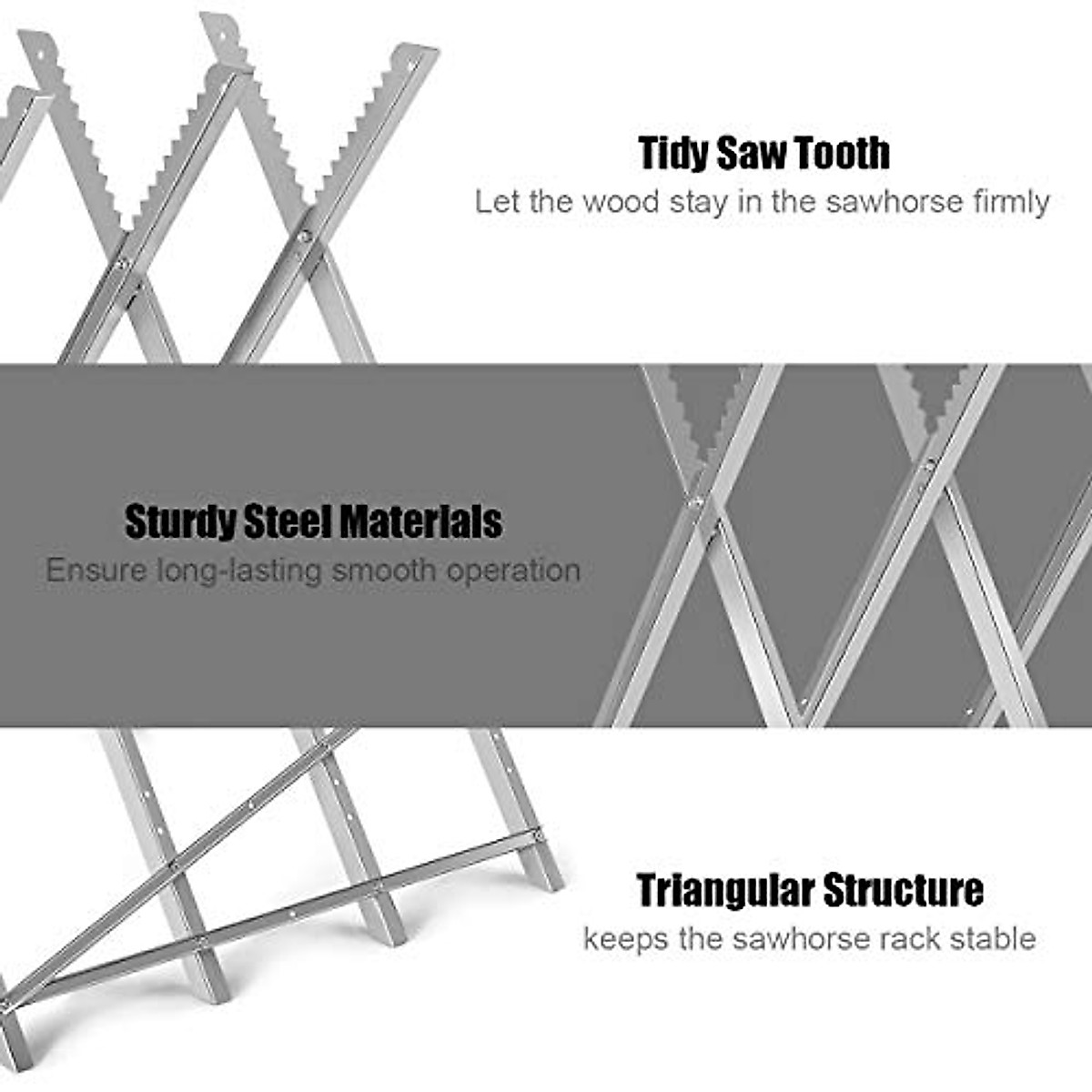 Goplus Portable Folding Sawhorse, Adjustable Steel Sawbuck for Firewood, Heavy Duty 220 lbs Sawhorse Work Table, Lightweight Log Wood Cutting Saw Horses Stand