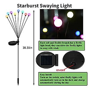 Anordsem Solar Garden Lights - 2 Pack Colorful Flashing 8 LED Solar Firefly Lights, Swaying Outdoor Decor Lights Waterproof for Garden, Patio, Yard, Flowerbed Decoration