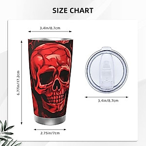 EKPRAVDKTF Red Skulls 20oz Insulated Stainless Steel Tumbler With Lids And Straws, Double Wall Vacuum Travel Coffee Mug, Thermal Cup For Cold & Hot Drinks, Reusable Metal Straw & Brush