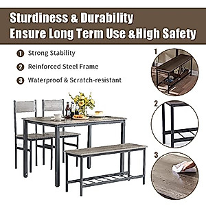 Dining Room Table Set,Kitchen Table and 2 Chairs with Bench,Wood Breakfast Table Set with Storage Racks for Small Space,Apartment,Dining Room, Home Office