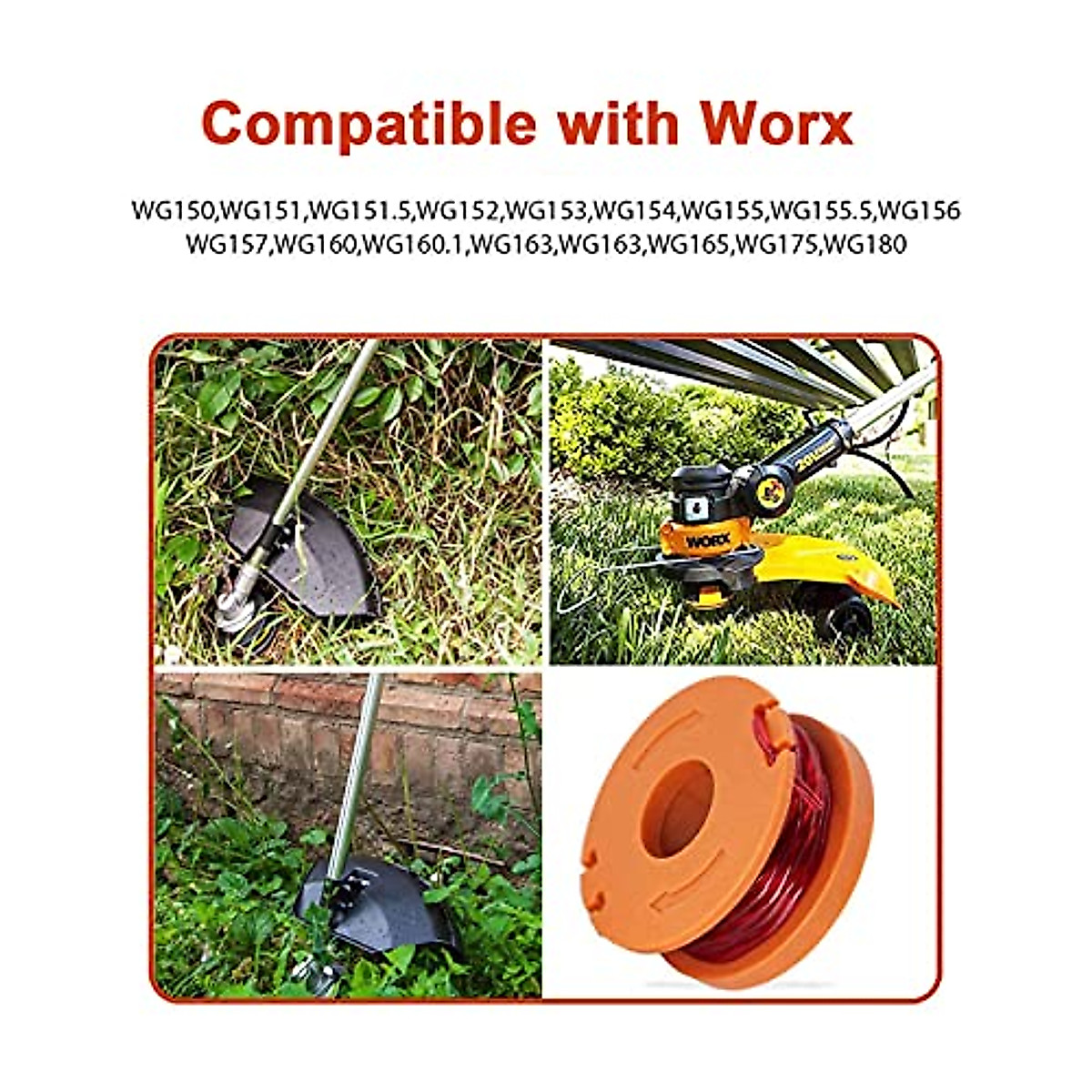 YUEFENG 18 Pack String Trimmer Replacement Spools for Worx WA0010 WG180 WG163 WG175 Trimmer/Edger Weed Eater Line 10ft 0.065"+ 1 Pack Spool Cap Covers (18 Spools, 1 Caps)