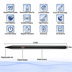 Zosylala 2nd Generation Stylus Pen for iPad with Wireless Charging,Palm Rejection,Digital Display,Compatible with Apple iPad Mini 6,iPad Air 4/5,iPad Pro 11 inch1/2/3/4,iPad Pro 12.9 inch3/4/5/6-Black