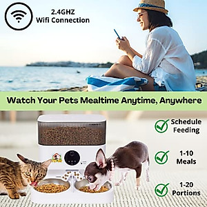 Automatic Cat Food Dispenser - with 1080p Wide Angle Smart Camera and WiFi - Automated Pet Feeder - Auto Timed Function with Portion Control - Dual Dishes for Multiple Cats
