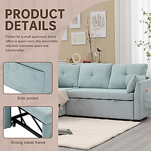 LIFEISLE Modern Sofa Bed,3 Seater Pull Out Sleeper Sofa Couch with Storage Chaise for Living Room,Chenille 81.1" 2 in 1 Sofa Sleeper with 2 Pillows and Side Pocket for Apartment,Lounge,Mint Green