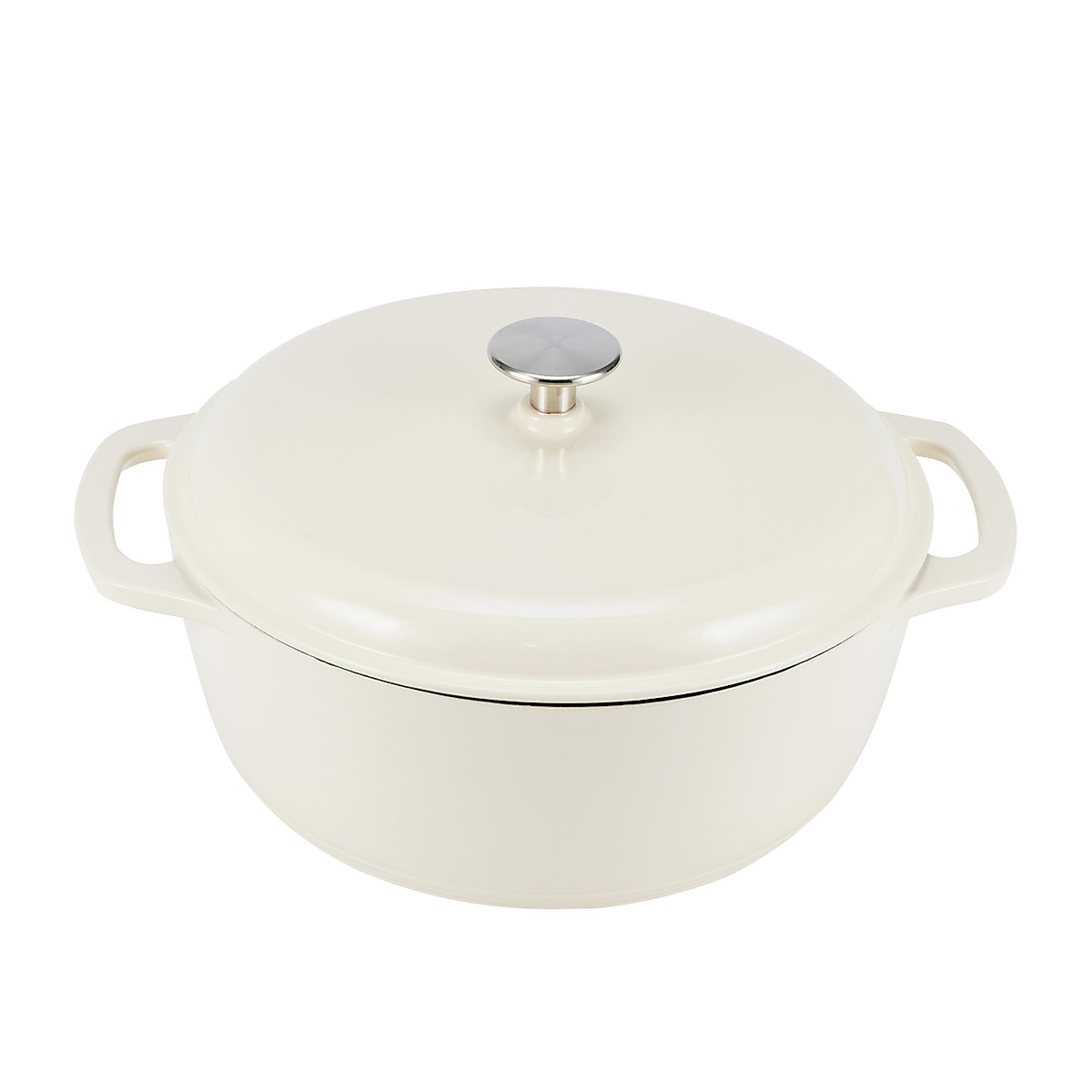 Amazon Basics Enameled Cast Iron Round Dutch Oven with Lid and Dual Handles, Heavy-Duty, 6-Quart, White