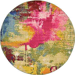 Unique Loom Estrella Collection Colorful, Abstract, Watercolor, Modern, Eclectic Area Rug, 6 ft x 6 ft, Multi/Beige