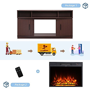 EROMMY 59'' Fireplace TV Stand with 23'' Electric Fireplace Insert, Entertainment Center with Adjustable Shelves, TV Console for TVs up to 65'' for Living Room, Bedroom, Office, Rustic Walnut