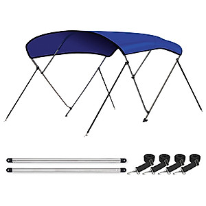 Leader Accessories Pacific Blue 3 Bow 6'L x 46" H x 73"-78" W Bimini Top Boat Cover includes 4 Straps 2 Rear Support Poles Mounting Hardwares Storage Boot with 1" Aluminum Frame