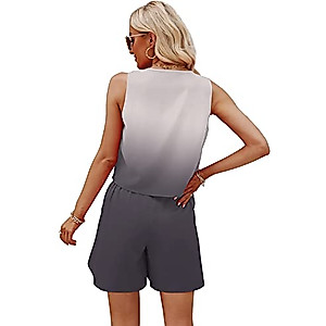 WIHOLL Boho Outfits for Women Crop Tank Top and Shorts Sets 2 Piece Lounge Set Ombre Black L