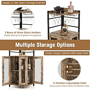 LOKO Corner Wine Bar Cabinet, Industrial Wine Cabinet with Metal Mesh Doors & Adjustable Shelf, Liquor Cabinet with Anti-toppling Device, Rustic Brown, 19 x 19 x 51 Inches (Taupe)