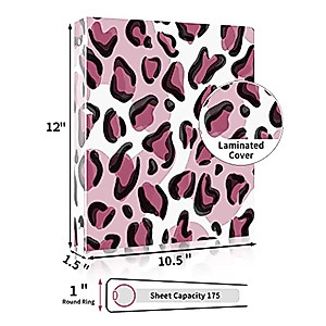 SUNEE 3 Ring Binder 1 Inch, Cute Binder with 2 Pockets, Decorative Pink Leopard Three Ring Binder Heavy Duty (Fit 8.5x11 Inches) for School Supplies, Office Binder Supplies