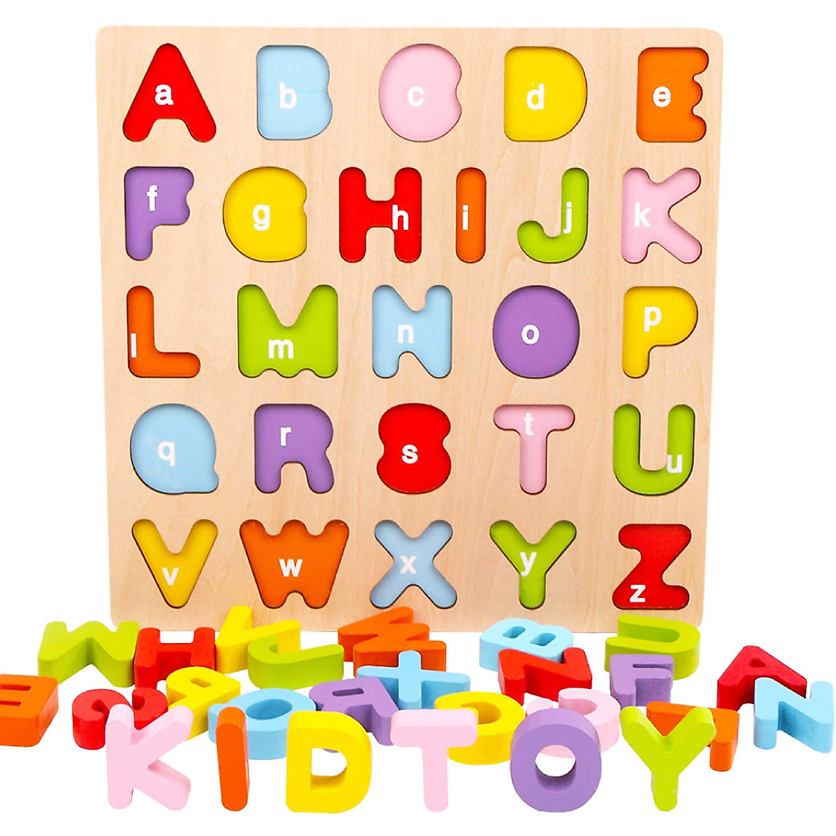 Alphabet Puzzle, WOOD CITY ABC Letter Puzzles for Toddlers1 2 3 Years Old, Educational Learning Toys for Toddlers, Alphabet Toys with Puzzle Board & Letter Blocks, Best Surprise for Girls and Boys