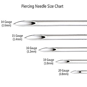 ZS 100pcs Body Piercing Needles - Ear Navel Nose Lip Nipple Piercing, 14G, 15G, 16G, 18G, 20G, Disposable Professional Body Piercing Needles Tool, Tattoo Supplies (15G)