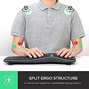 DeLUX Wireless Ergonomic Keyboard with Cushioned Palm Rest Against Carpal Tunnel, Ergo Split, Multi-Device Connection, Compatible with Windows, Mac OS (GM901D-Black)