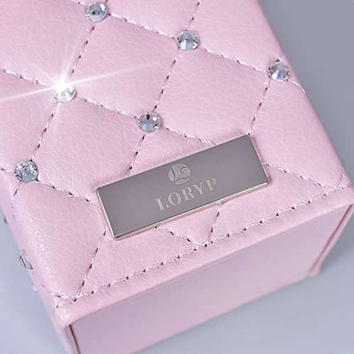 LORYP Makeup Brush Holder Crystal Brushes Cup Pink PU Make up Brush Case Bag Storage for Women