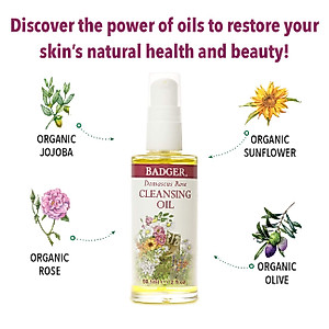 Badger - Face Cleansing Oil, Damascus Rose, Certified Organic Face Oil Cleanser, Natural Facial Cleansing Oil, Natural Oil Cleanser for Face, Face Cleanser Oil, 2 oz