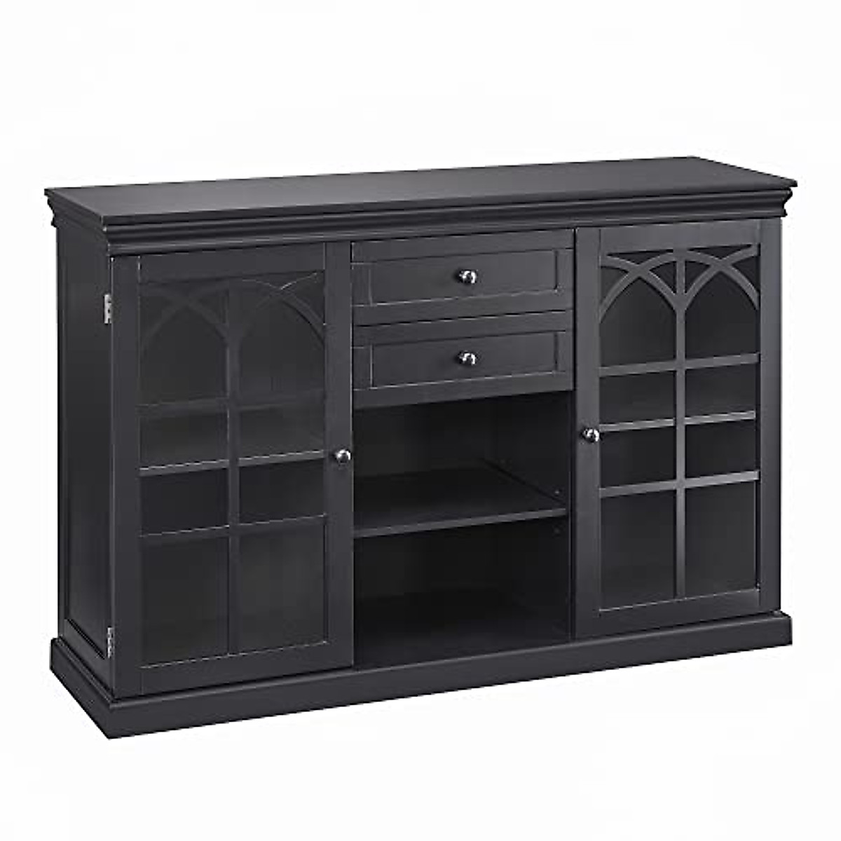 GOOD & GRACIOUS Sideboard Buffet Cabinet with Drawers and Glass Fretwork Doors, Storage Display Cabinet with Premium Painted Finish for Dining Room, Living Room, Kitchen, Entry, Black