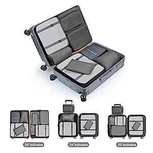 DIMJ Packing Cubes for Suitcase, Mesh Design Suitcase Packing Cubes Set Durable Travel Luggage Organizer, Lightweight Luggage Bags Organizers with Makeup Bag, Shoes Bag.（Grey）