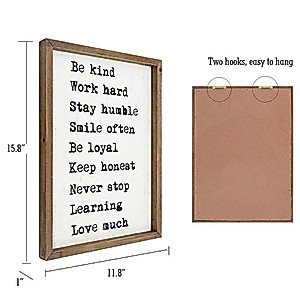 Wartter 11.8 x 15.8 inches Rustic Wood Framed Wall Decor Signs Farmhouse Wall Hanging Art - Be Kind, Stay Humble,Smile Often.