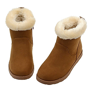 Girls Fuzzy Warm Winter Short Boots with Furry Faux Fur Lining Brown Size Big Kids US 3