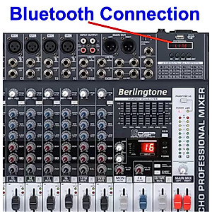 Berlingtone BR-200MX, 20 Channel Professional Bluetooth Studio Audio Mixer - DJ Sound Controller, USB MP3 Player, 16 Microphone Jack, 7 Band EQ, 16 BIT Digital FX, 48V Phantom Power, Unpowered