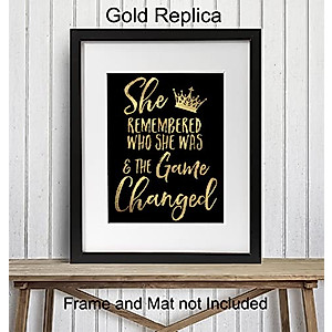 Inspiration Motivational poster for Woman - She Remembered Who She Was And the Game Changed - Teen Girls Women Bedroom Wall Art & Decor - Encouragement Gift - Motivation Saying Poster 8x10