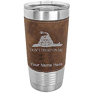 LaserGram 20oz Vacuum Insulated Tumbler Mug, Gadsden Flag, Personalized Engraving Included (Faux Leather, Rustic)