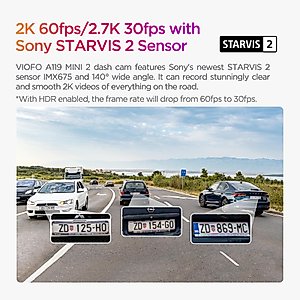 【Bundle: VIOFO A119 Mini 2 + 256GB Card + CPL + HK4 Hardwire Cable + Bluetooth Remote】 VIOFO Mini Dash Cam Front A119 Mini 2, STARVIS 2 Sensor, 2K 60fps/HDR 30fps Voice Control with 5GHz Wi-Fi GPS