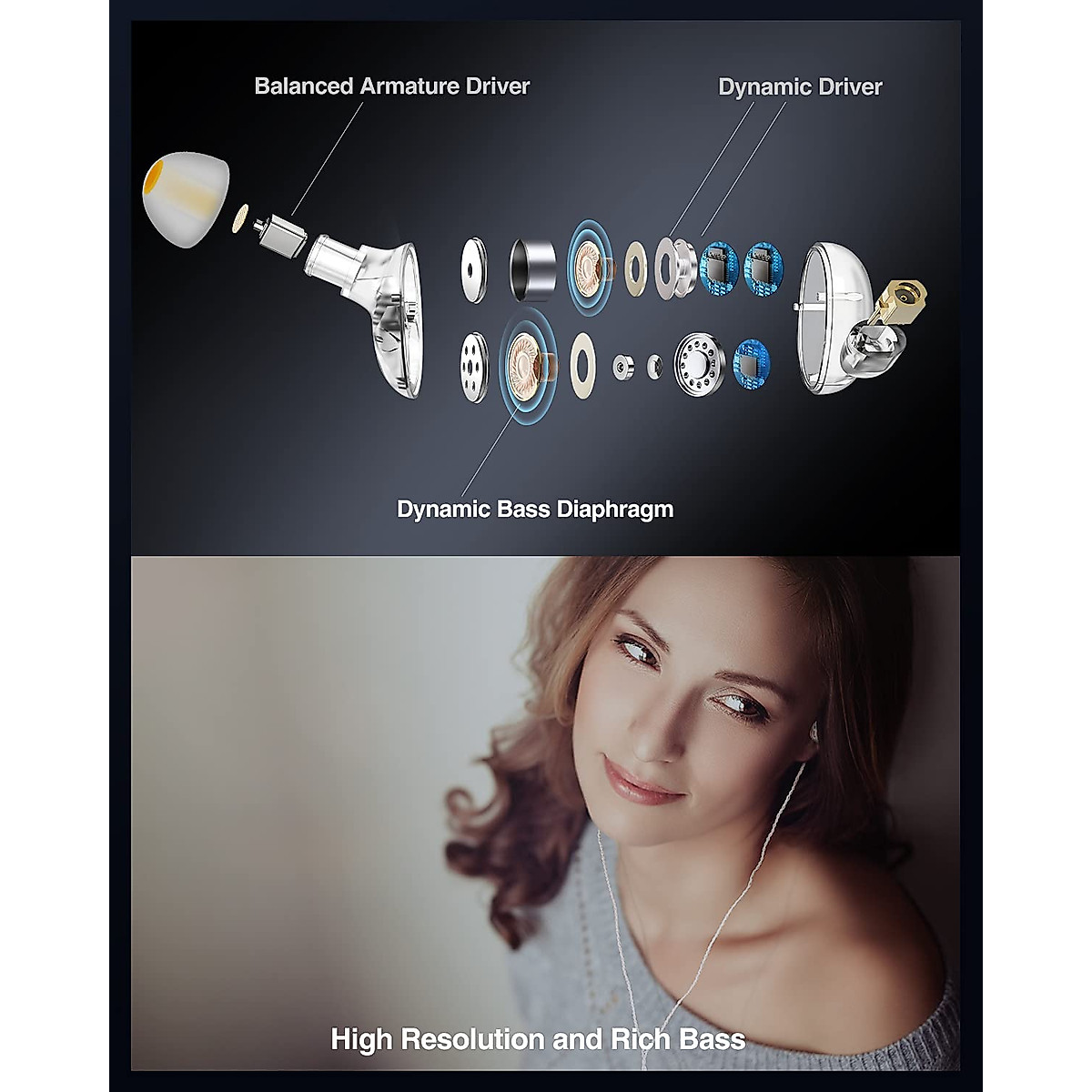 Luxtude CX1 Earphones Wired Earbuds in-Ear Monitor Headphones, Tangle-Free MMCX Corded Noise-Isolating IEM Ear Phones, HiFi Sound DD Bass Driven Sound, Carry Case, Ear Buds Tips (Clear Brown, No Mic)