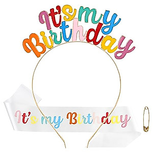 Araluky Happy Birthday Crowns for Women IT'S MY BIRTHDAY Alloy Headband with Its My Birthday Sash and Tiara for Women Rainbow Birthday Headband Tiaras for Women Girls Parties Favors Gift (Rainbow)