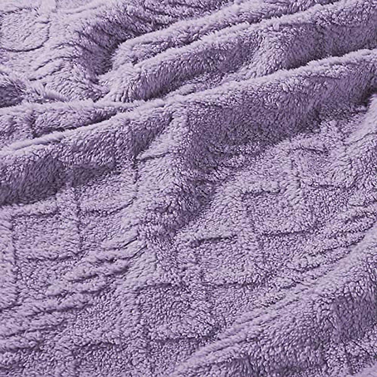 Whale Flotilla Jacquard Fuzzy Fleece Fluffy Bed Blanket Queen Size(90x90 Inch), Velvet Microfiber Bedspread, Warm and Soft Bed Blanket for All Season, Lilac