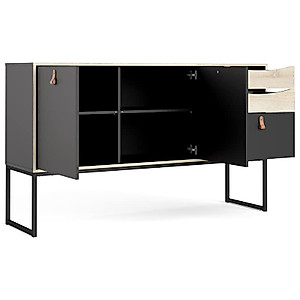 Tvilum, Black Matte and Oak Structure Stubbe 2 Door Sideboard with 3 Drawers