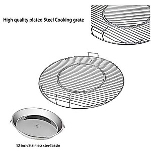 AJinTeby 8835 Gourmet BBQ System Hinged Cooking Grate with 12" Drip Pan for 22.5 inch Weber One-Touch Silver, Bar-B-Kettle, Master-Touch, for Weber Vortex, Barrel 22" Sear Charcoal Grill Accessories