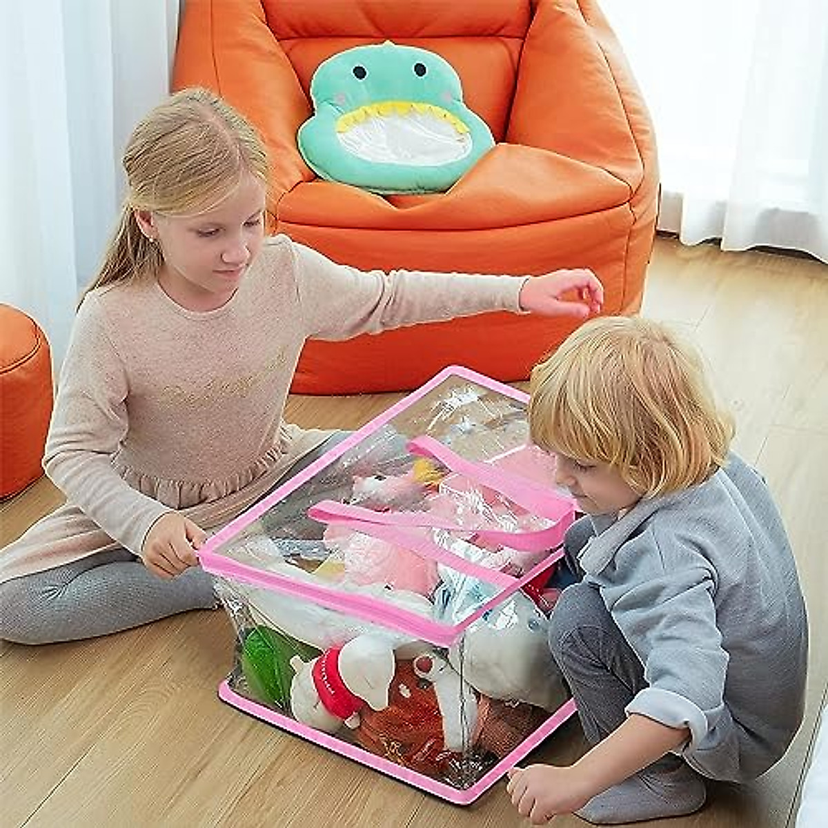 Vieshful 3 Pack Clear Clothes Storage Bag, 40L Zippered Closet Organizer, Plastic Storage Containers Moving bags for Comforter, Blanket, Bedding, Duvet, Toys (Blue)