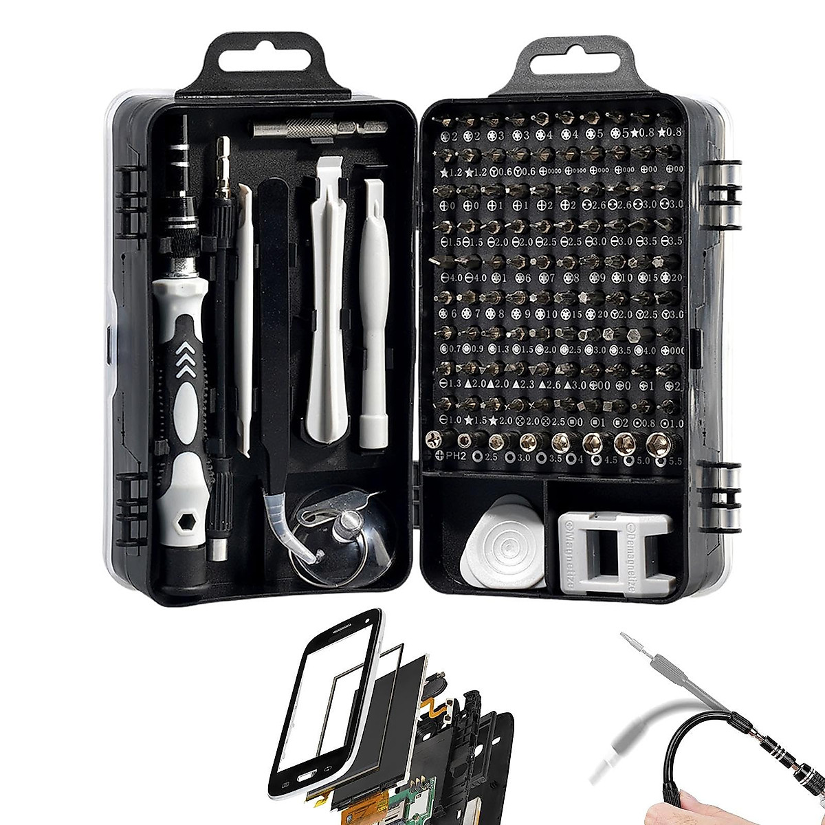 Electric Screw Driver, 115 in 1 Magnetic Repair Tool Kit, Rechargeable Precision Screwdriver Set, Anti Slip Durable Designed Screwdriver and Box, Battery Powered Screwdriver for Pc Cellphone Computer