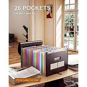 ThinkTex 26 Pockets Expanding File Folder, A-Z Colorful Tabs, Monthly Bill Receipt Documents Organizer, Larger Capacity, Letter/A4 Size