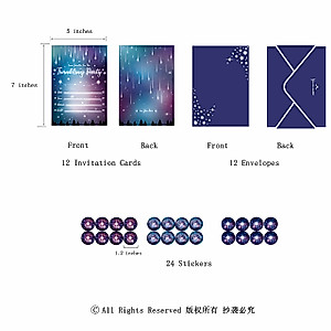 12 Set Romantic Aurora Shoting Star Party Invitation Card with Envenopes Galaxy Stickers for Universe Twinkle Litter Star Starry Night Birthday Bday Anniversary Baby Shower Party Supples