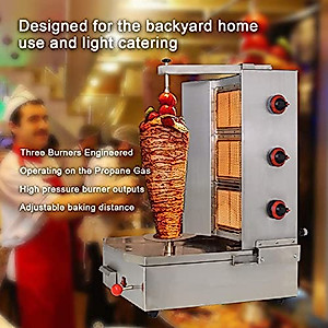 NJTFHU Shawarma Machine with 3 Burners Roaster Kitchen Kebab Grill Propane Gyro Machine Automatic Rotation for Restaurant Kitchen Garden