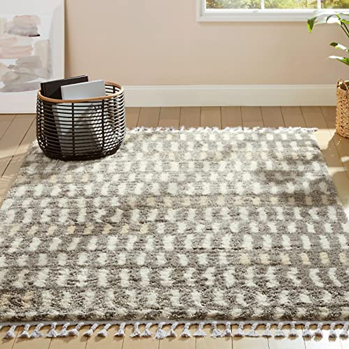 Home Dynamix The Spruce Marcella Louise Geometric Stripe Shag Area Rug, Gray/Ivory, 7'10"x10'5" Rectangle