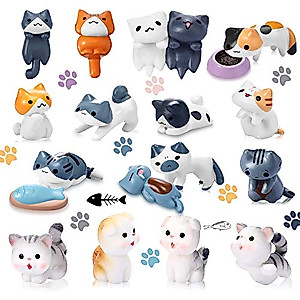 Jetec 19 Pieces Cute Miniature Garden Cats Landscape Lovely Mini Cats Figurines Fairy Garden Home Animals Kitten Adorable Mini Terrarium Figurine Ornament for Home Garden Decor Ornament Supplies