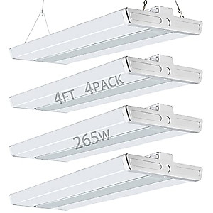 bulbeats 4 Pack LED High Bay Shop Light, 4FT 265W Large Area Illumination[1060W HPS Eqv.] 5000K Daylight Linear Hanging Light for Shop Garage, Energy Saving Upto 10000KW*4/5Yrs(5Hrs/Day)