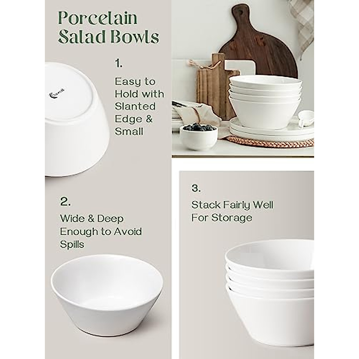 DOWAN 32 OZ Large Soup Bowls Set of 4 - White Ceramic Bowls for Ramen, Cereal, Pasta, Salad, Fruit - Dishwasher & Microwave Safe