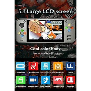 New CZT 5.1 LCD Screen Cool Color Handheld Game Console Multiple simulators Built-in 5000 Games can be archived Support HDMI Output/Video/Music/e-Book/Rechargeable Lithium Battery (Gray)