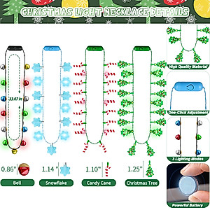 Light up Christmas Necklace, 4PCS Christmas Necklace Glow Party Accessories, Flashing Candy Cane Xmas Tree Snowflake Bell 4 Kinds of Necklaces, Christmas Necklaces for Ugly Xmas New Year Party Favors