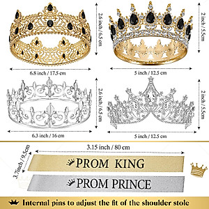 Hinly 8 Pcs Homecoming Prom Tiara Sash Set Prom King and Queen Crown Tiara Princess's and Prince's Royal Crowns Shiny Satin Sash for Homecoming Party Cosplay Favors(Exquisite)