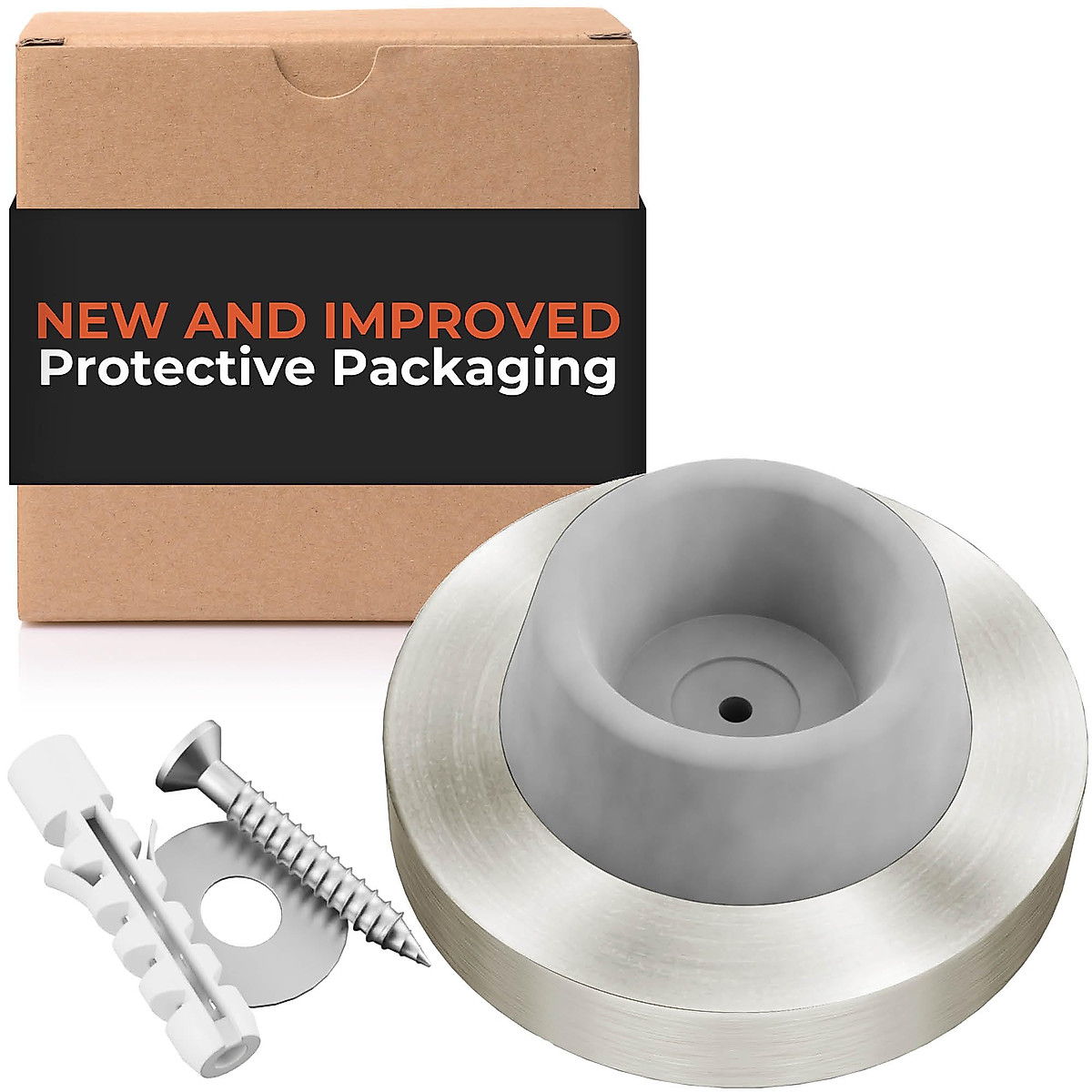 Premium Stainless Steel & Rubber Wall-Mounted Door Stopper by NYCO Architectural Hardware- Heavy Duty Round Door Bumper for Wall & Door Protection- Modern Universal Door Slam Stopper- 2.24”